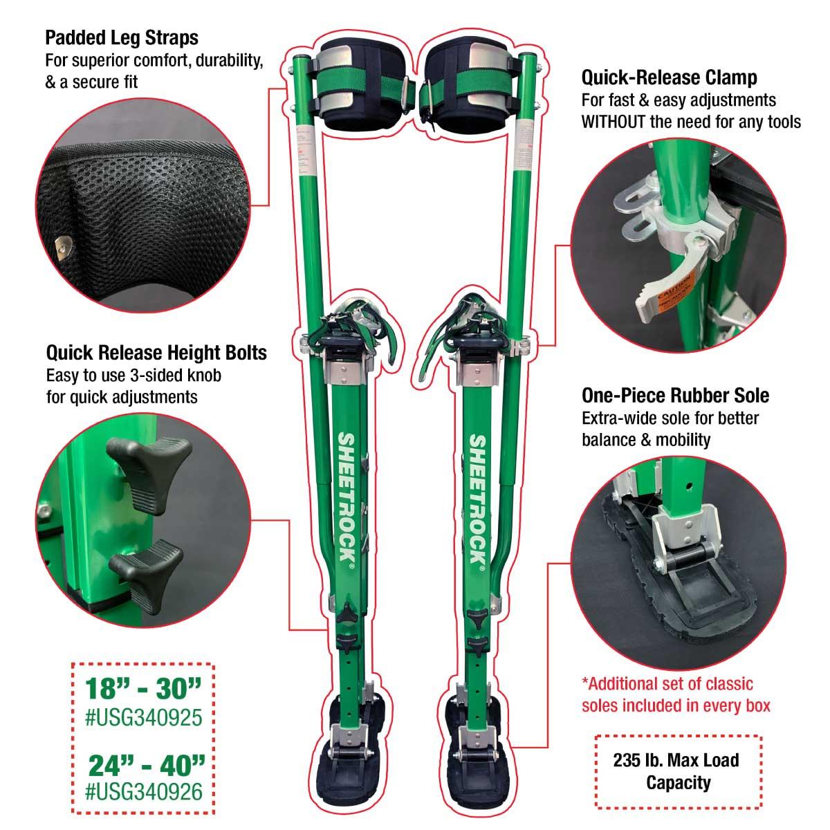 Sheetrock Tools Magnesium Drywall Stilts 24" - 40"