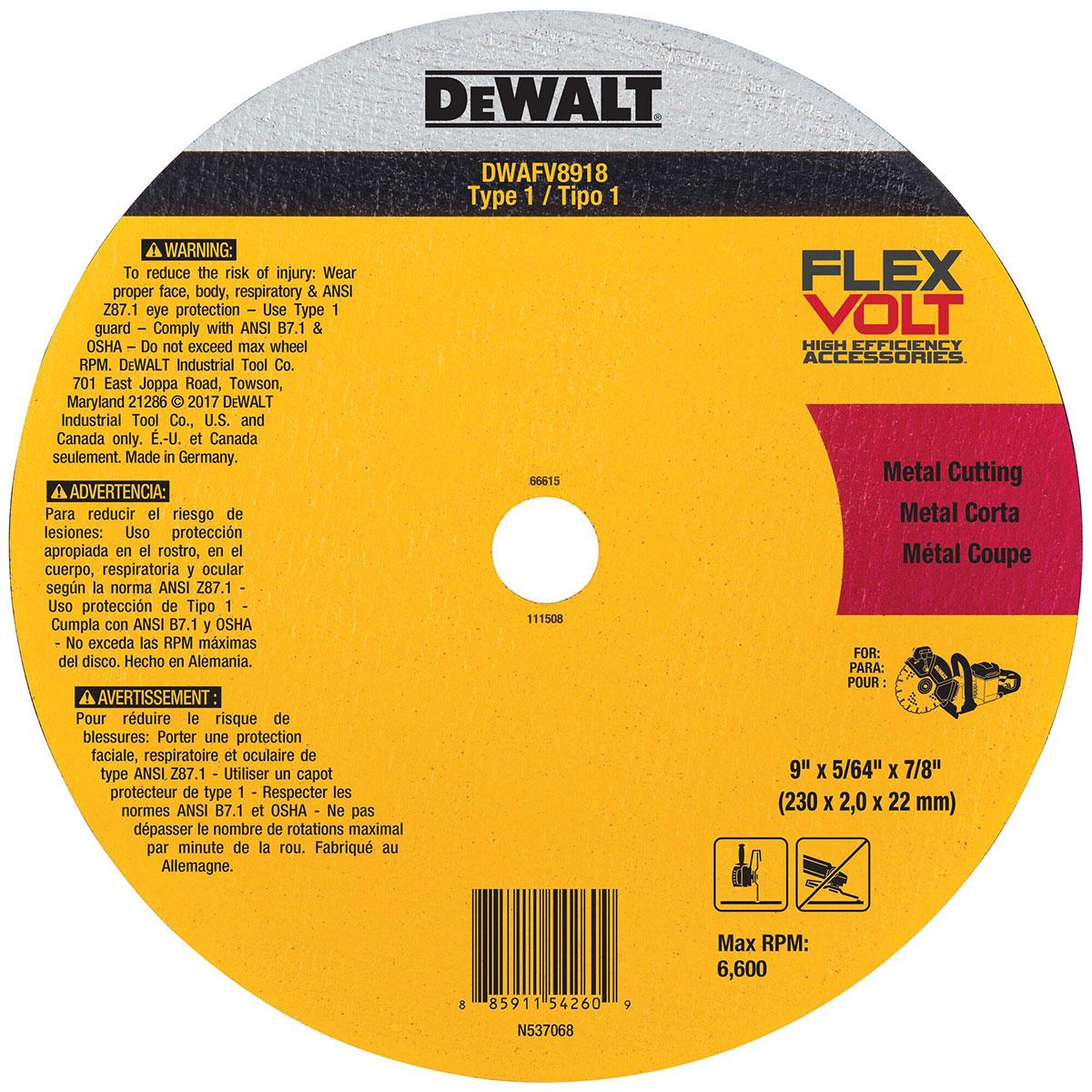 DeWalt FLEXVOLT® Ceramic Metal Cutoff Wheel DWAFV8918