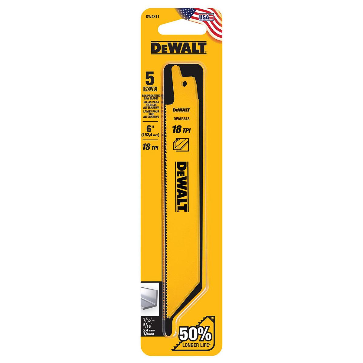 DeWalt 6" Metal Cutting Reciprocating Saw Blades 5pk DW4811
