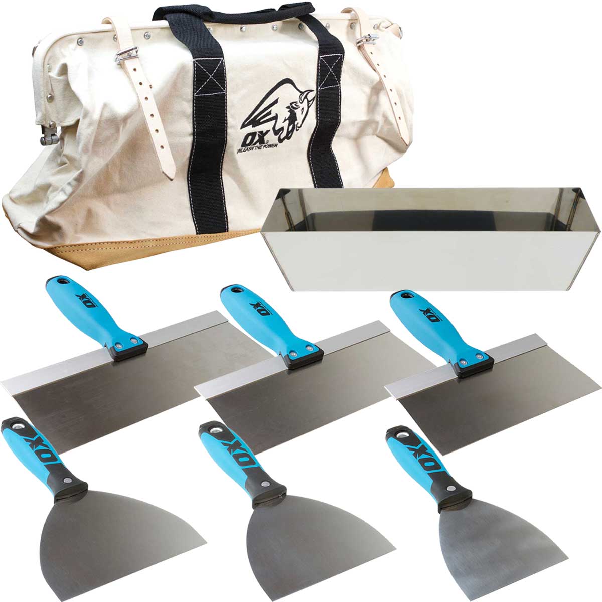 OX Pro Series Taping Knife Set with Mud Pan and Canvas Tool Bag